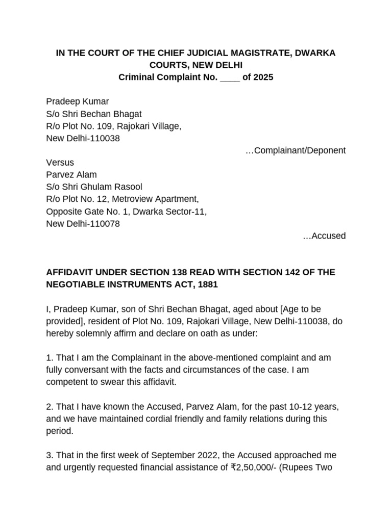 Affidavit for Loan Recovery Case | PDF | Affidavit | Cheque