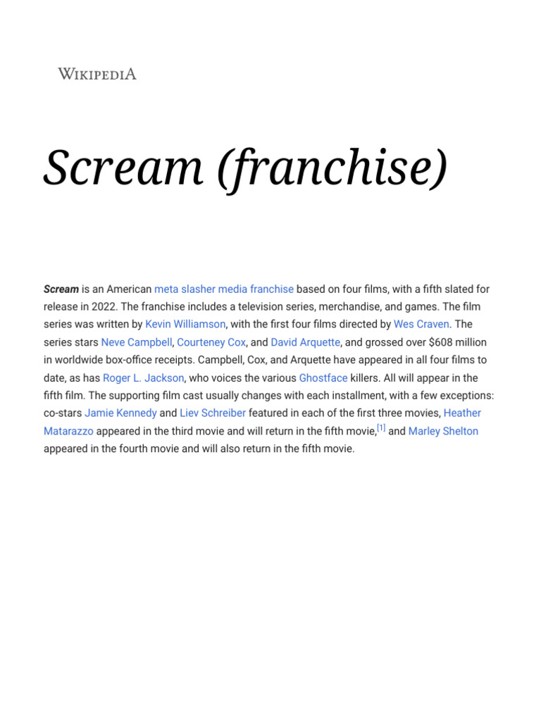 Scream (Franchise) - Wikipedia | PDF