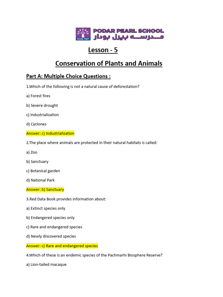 Conservation of Plants and Animals Notes | PDF | Endangered Species ...