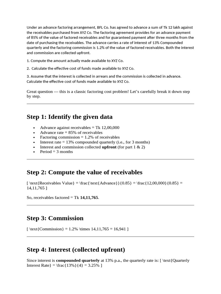 Under An Advance Factoring Arrangement | PDF | Interest | Factoring ...