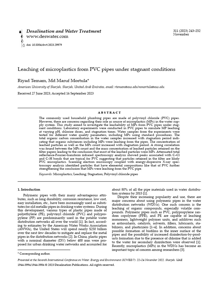 Microplastics Leaching from PVC Pipes | PDF | Pipe (Fluid Conveyance ...