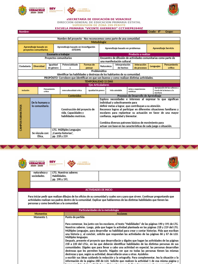 Planeacion 2 trimestre ) Nos reconocemos como parte de una comunidad | PDF | Aprendizaje ...