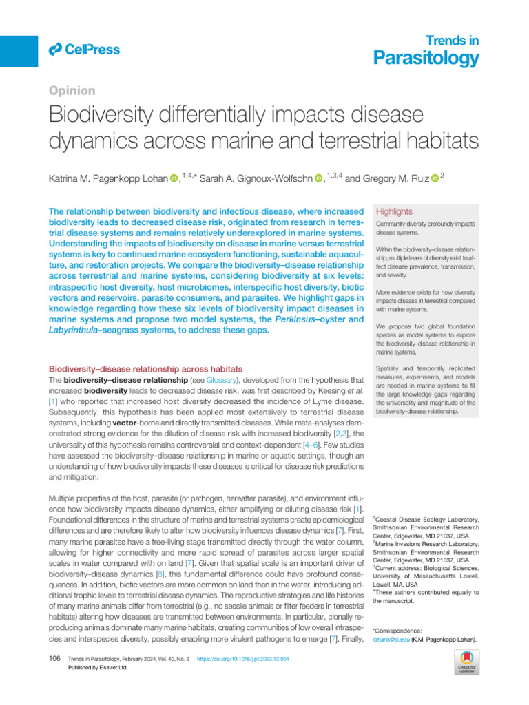 Biodiversity Differentially Impacts Disease Dynamics Acro 2024 Trends ...