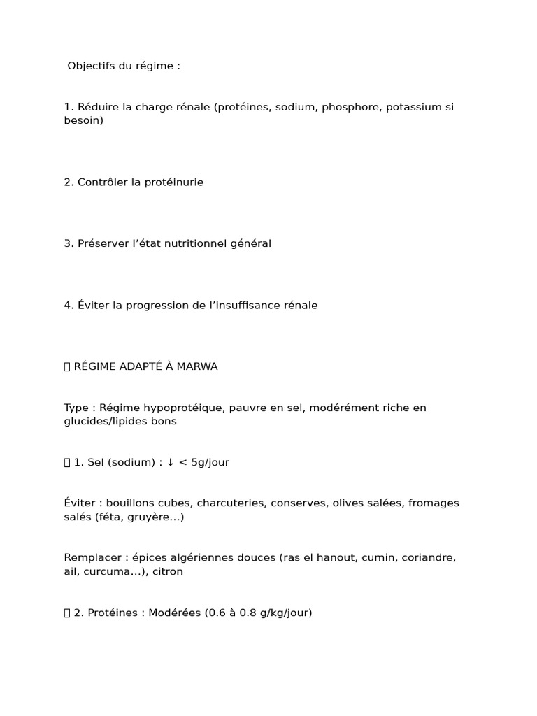 Régime hypoprotéique pour insuffisance rénale | PDF | Nutrition ...