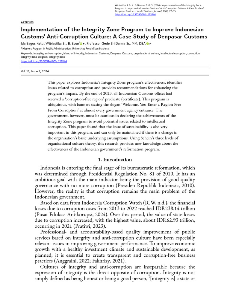 Integrity Zone Program in Indonesian Customs | PDF | Qualitative ...