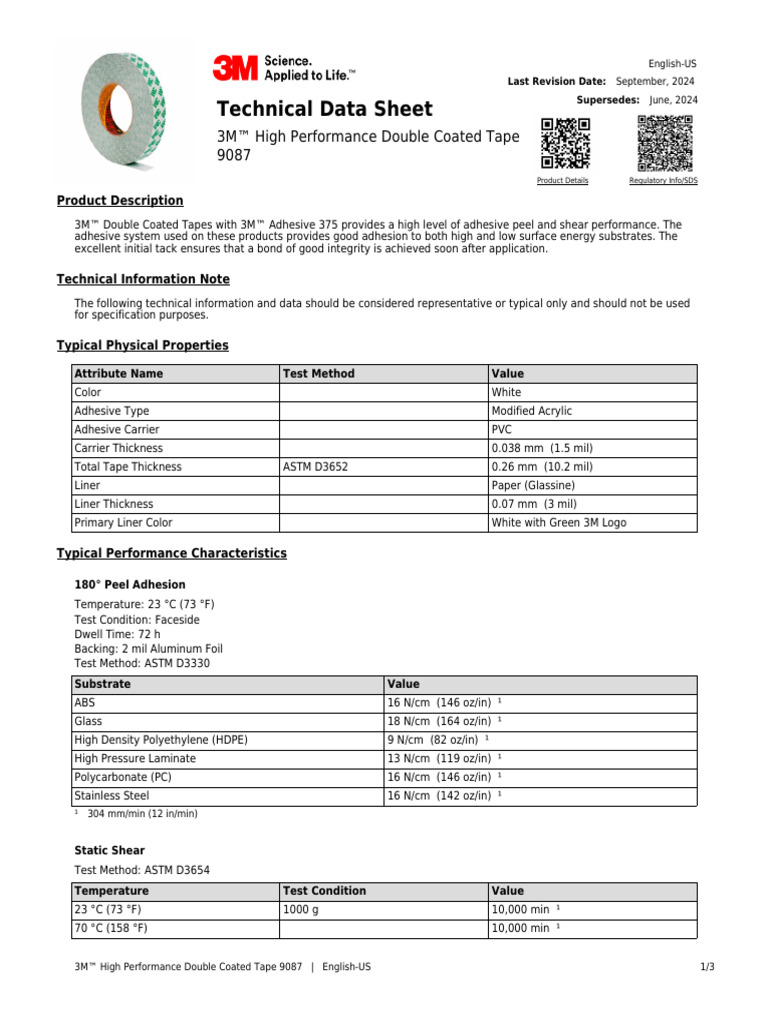 3M High Performance Double Coated Tape 9087 | PDF | Safety ...
