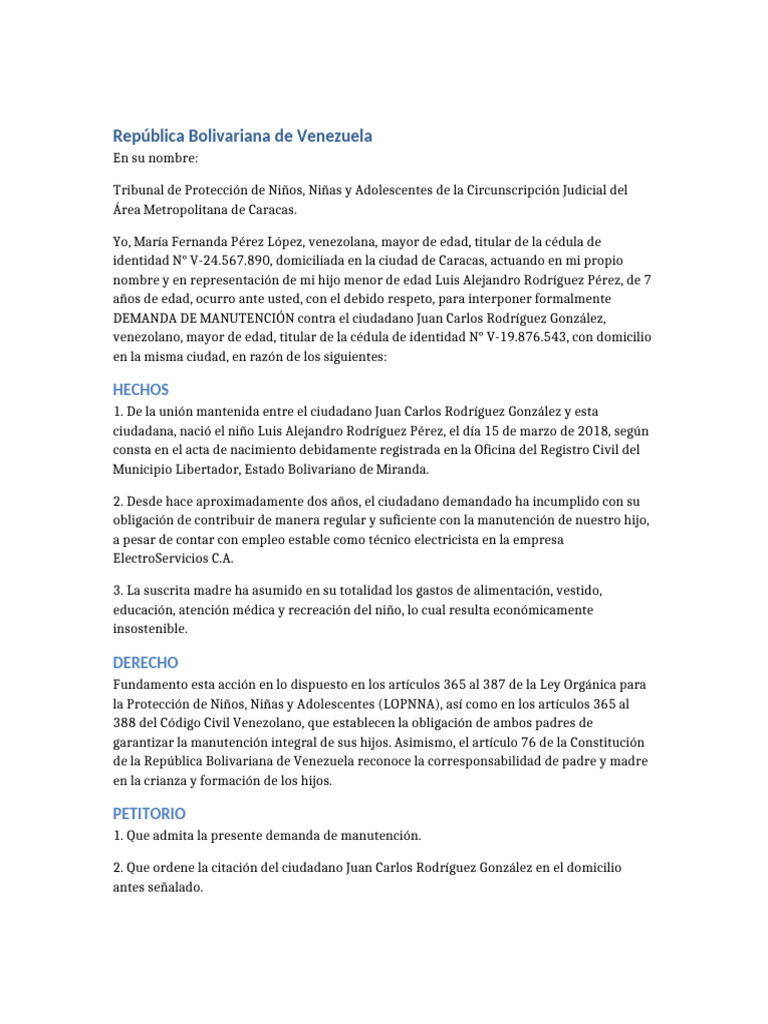 Demanda de Manutención en Venezuela | PDF | Pensión alimenticia | Venezuela