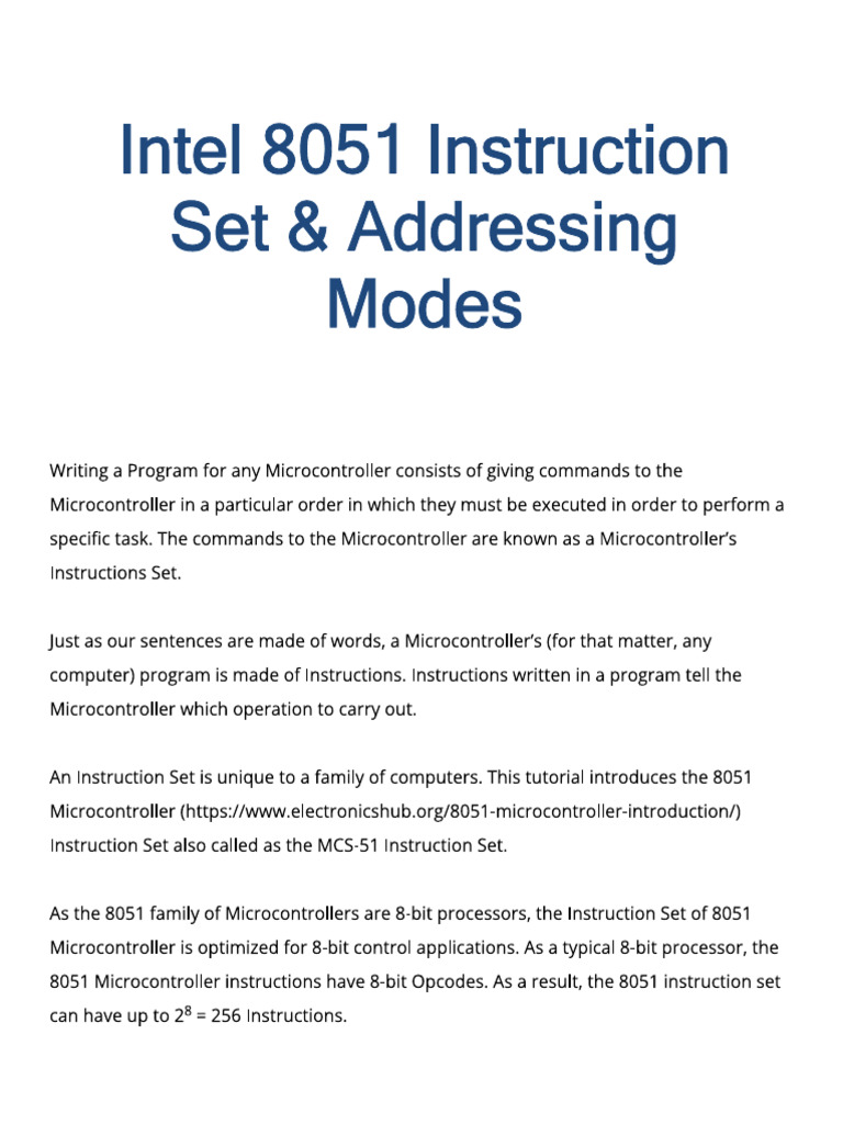 8051 Microcontroller Instruction Set and Addressing Modes For ...