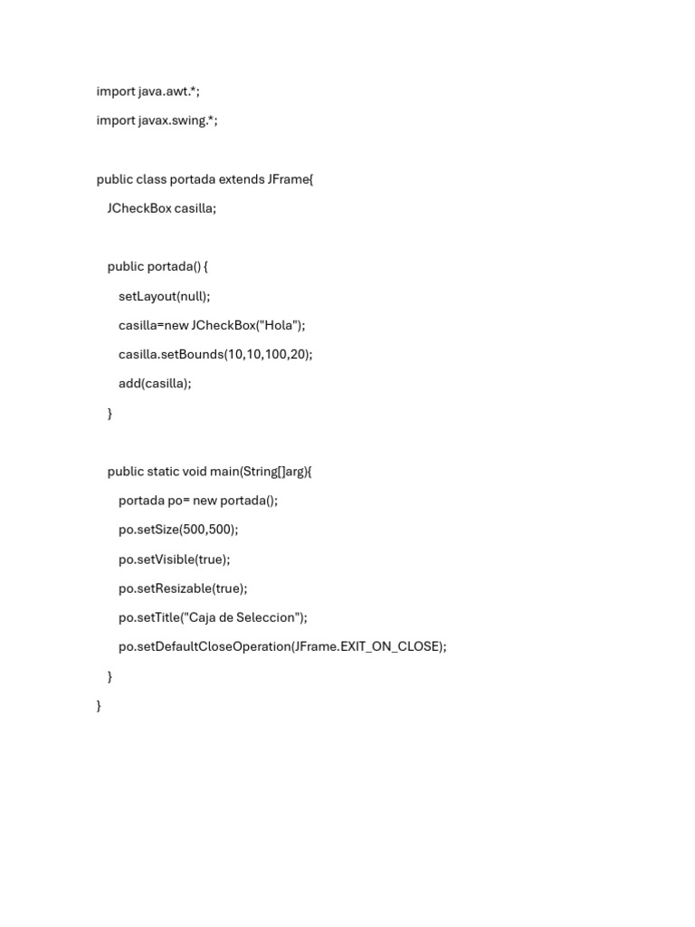 Interfaz Gráfica con JCheckBox en Java | PDF