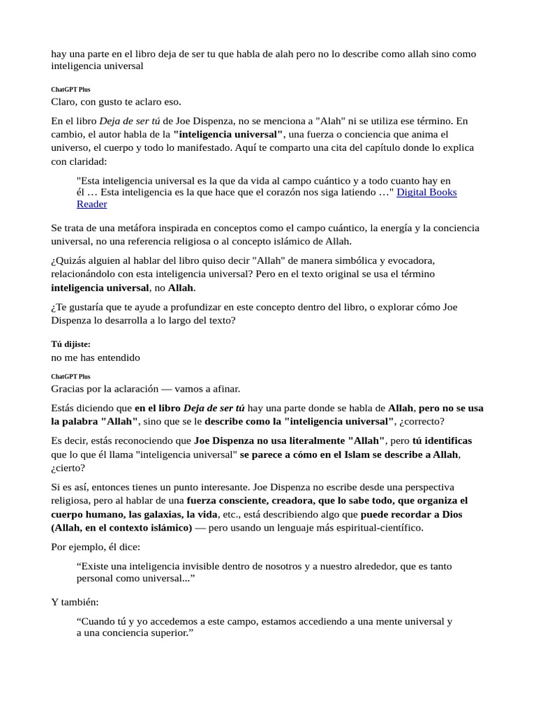 Inteligencia Universal en "Deja de ser tú" | PDF | Pensamiento | Amor