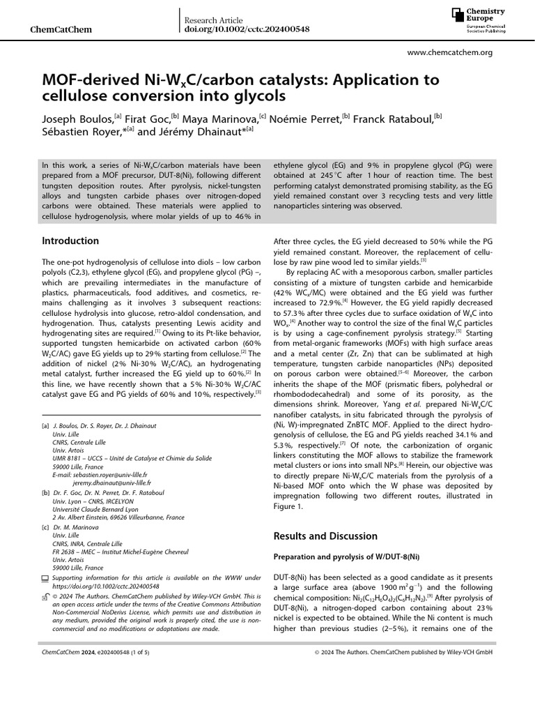 MOF-Derived Ni-WxCcarbon Catalysts Application To | PDF | Catalysis | X ...