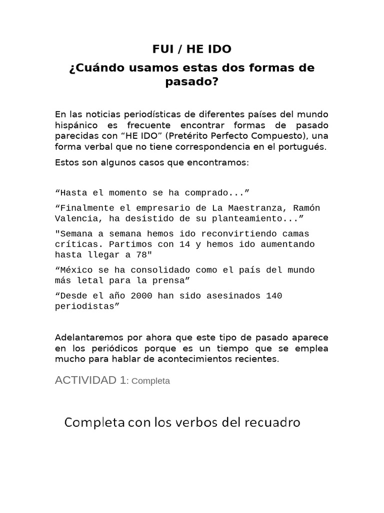 Fui - He Ido | PDF | Verbo