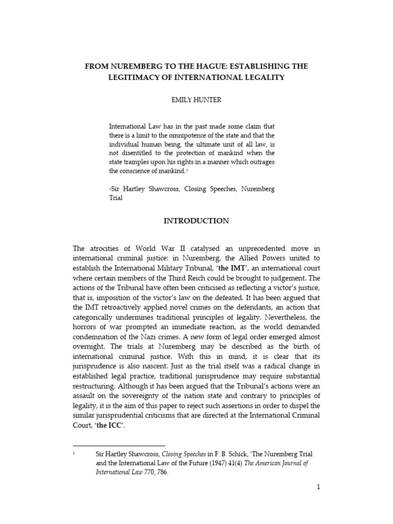 Emily Hunter - From Nuremberg To The Hague Establishing The Legitimacy ...