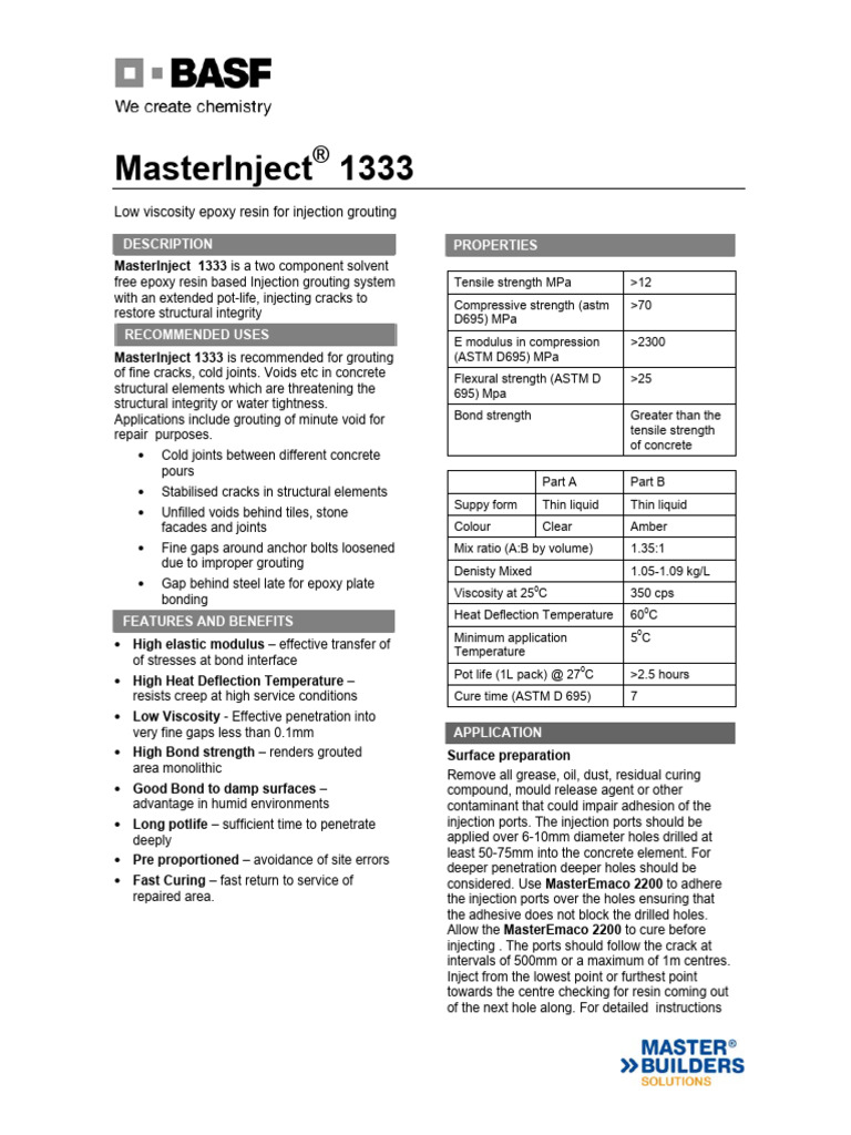 Basf Masterinject 1333 Tds | PDF | Concrete | Strength Of Materials