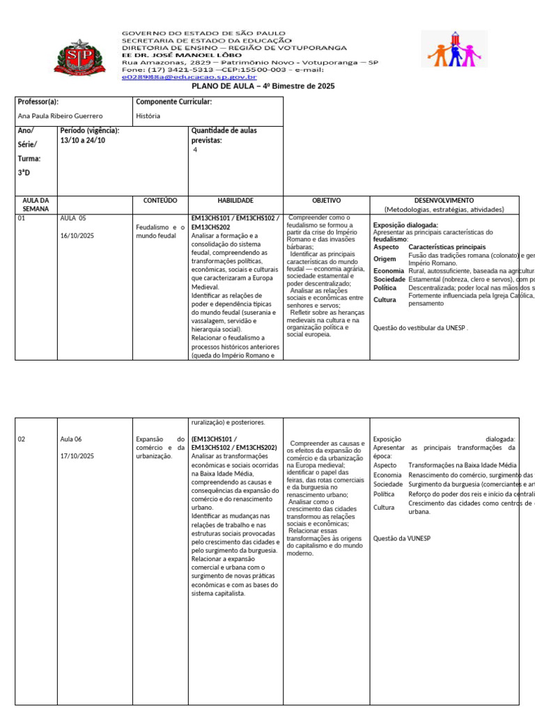 HISTÓRIA - PLANO - 7- 3D | PDF | Feudalismo | Burguesia