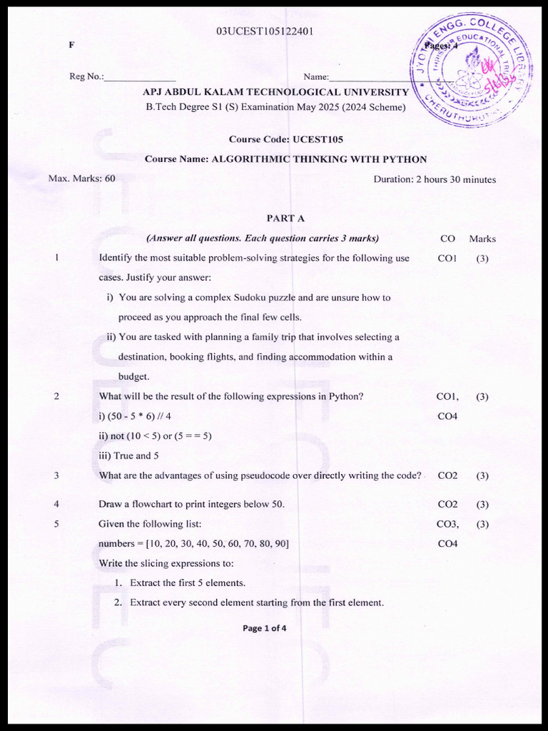 Ucest105 Algorithmic Thinking With Python, May 2025 Solved | PDF | Dynamic Programming ...