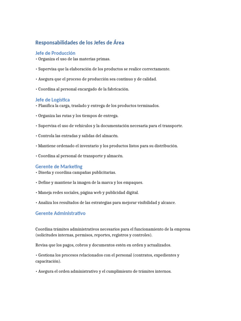 Responsabilidades de Jefes de Área | PDF
