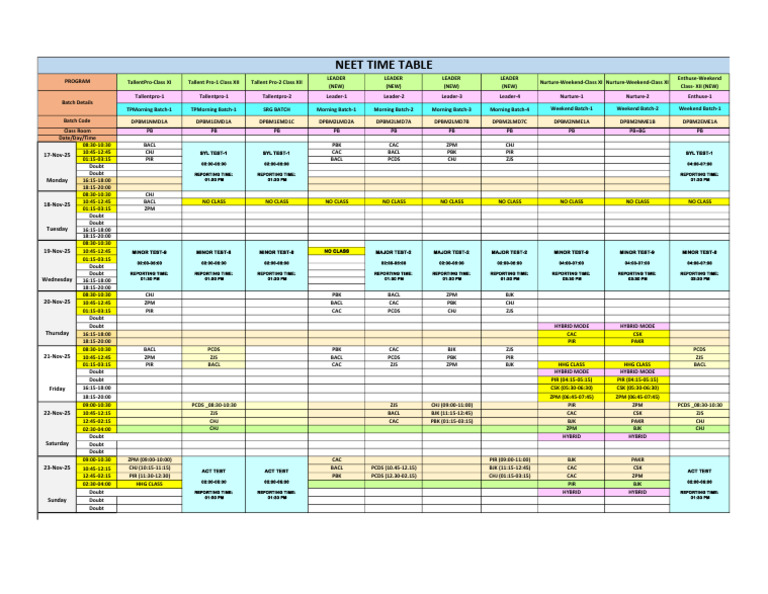 NEET - Time Table 17th Nov - 23rd Nov 2025 - Final | PDF