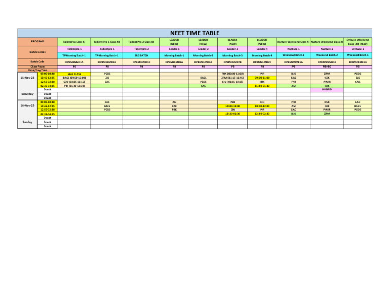 NEET_Time Table 15th Nov - 16th Nov 2025 _ Final. | PDF