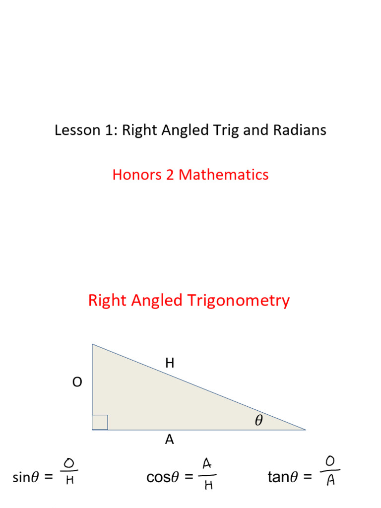 Right Angled Trig and Radians Class Notes | PDF | Angle | Euclidean ...