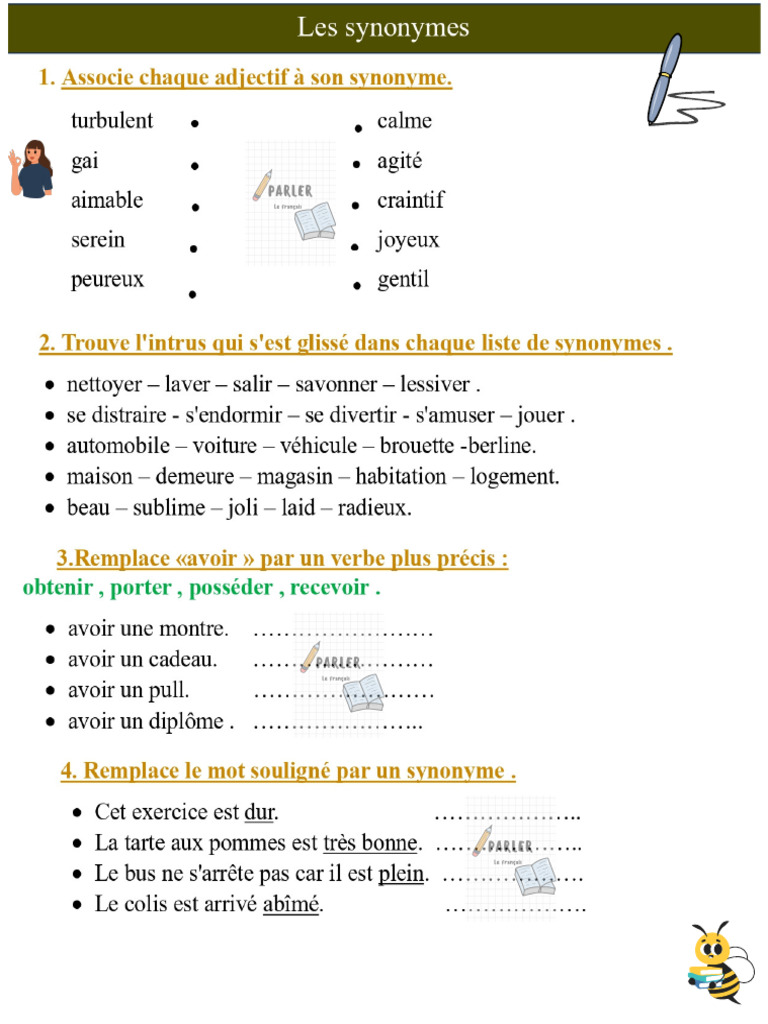 Les Synonymes, Exercices PDF | PDF
