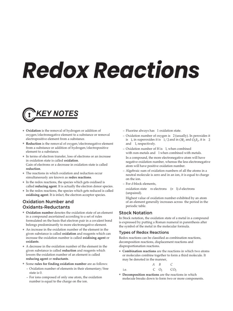 Redox Reactions Worksheet | PDF | Redox | Chemical Reactions