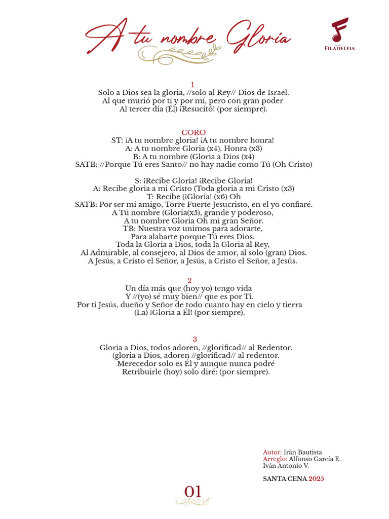 Gloria a Dios: Letra de Adoración 2025 | PDF