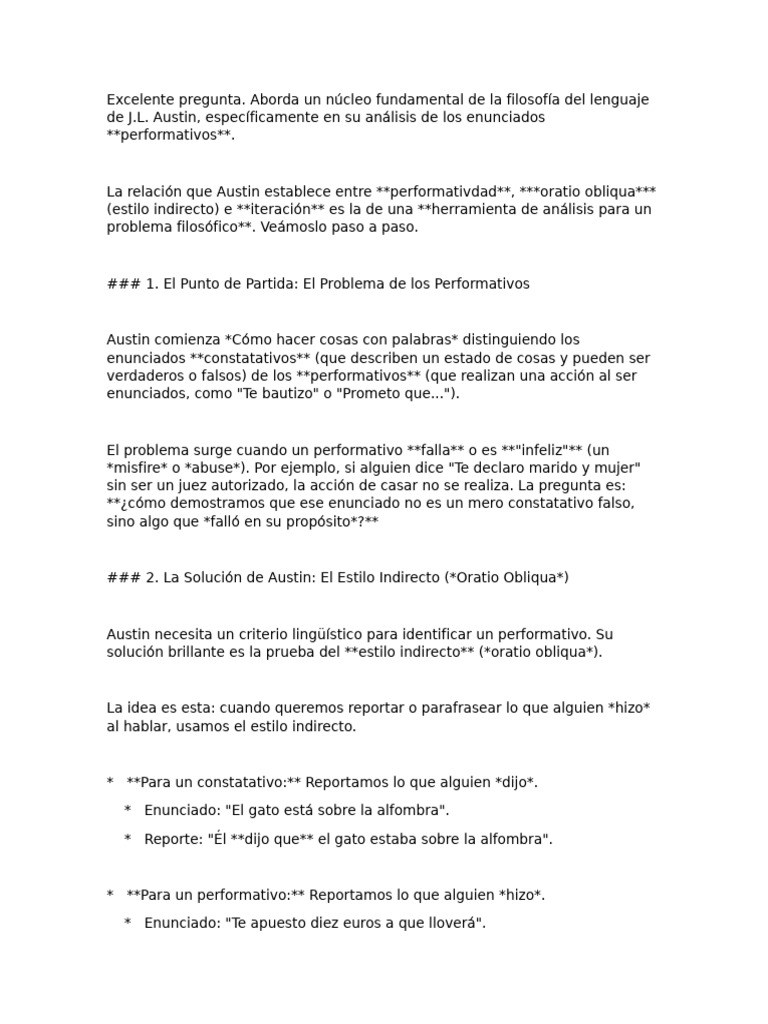 Performatividad y Oratio Obliqua en Austin | PDF | Lingüística ...