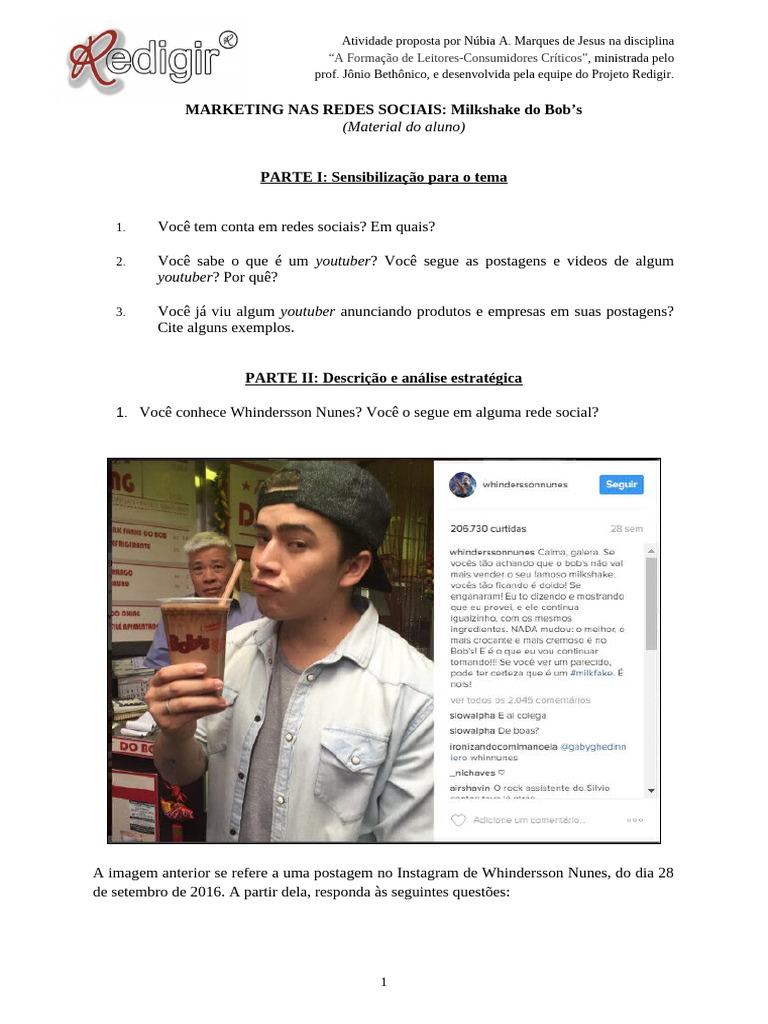 5. Letramento Em Marketing - Milkshake Do Bob's | PDF | Publicidade | Rede social