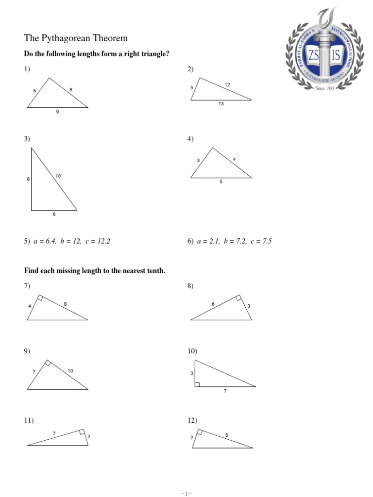Pythagorean Theorem Practice Worksheet | PDF | Classical Geometry ...