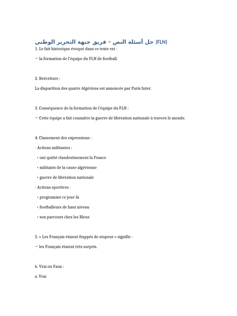 Formation de l'équipe FLN de football | PDF