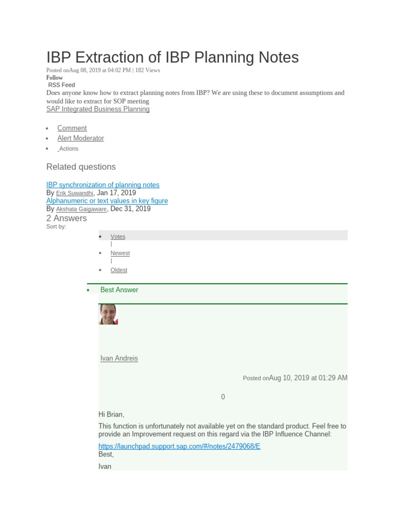 IBP Extraction of IBP Planning Notes | PDF