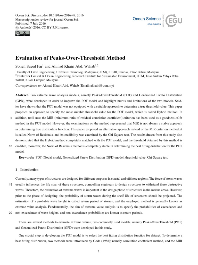Evaluation of Peaks-Over-Threshold Method | PDF | Outlier | Probability Theory