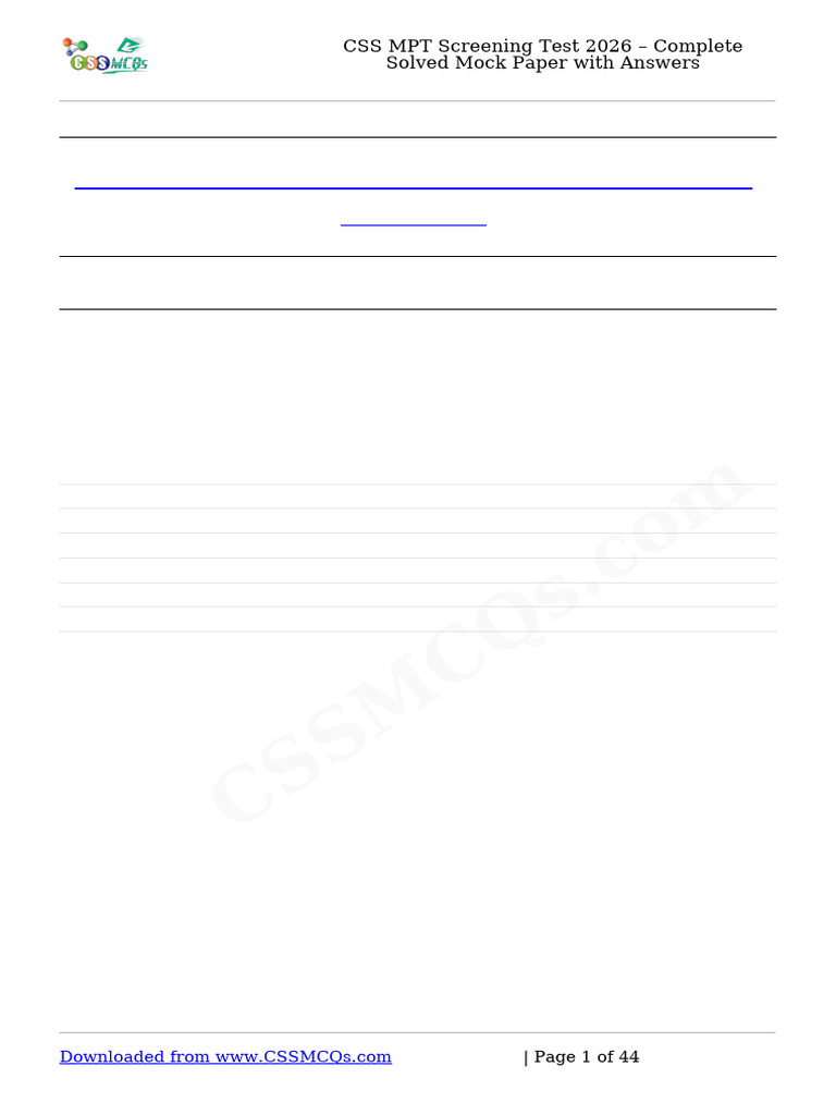 CSS MPT Screening Test 2026 Mock Paper | PDF | Multiple Choice | Muhammad