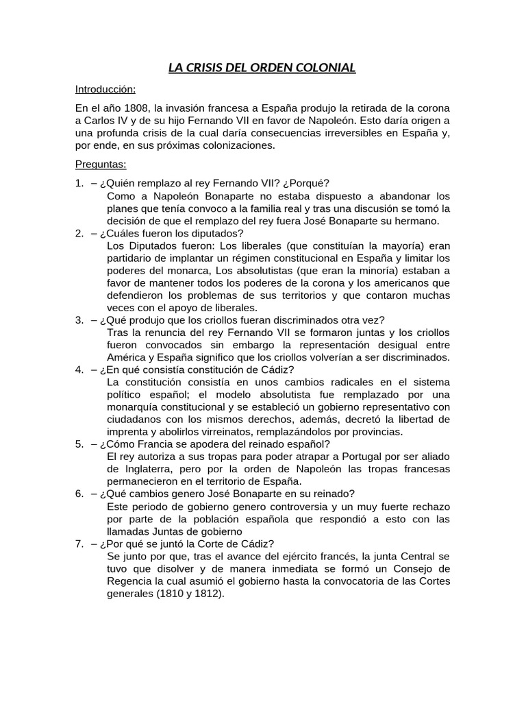 La Crisis Colonial | PDF | España | Napoleón