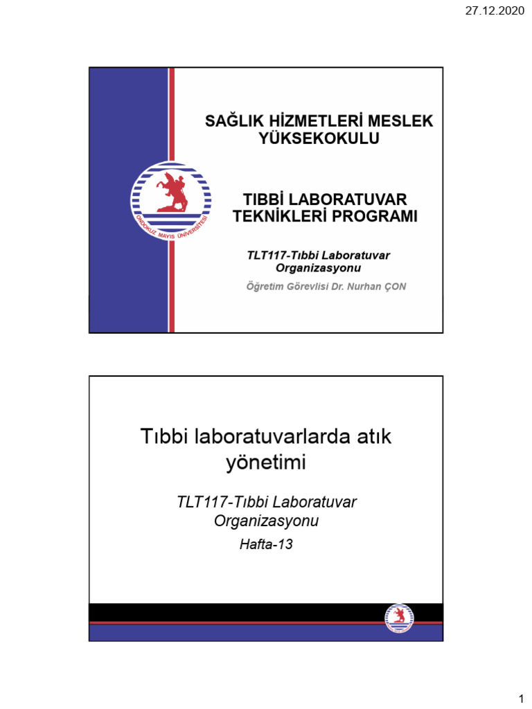 13. Hafta Tıbbi Lab. Da Atık Yönetimi (8) | PDF