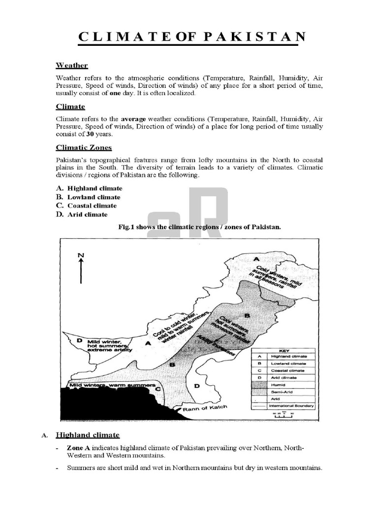 Climate of Pakistan (Notes) | PDF
