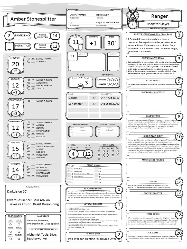 1 - Jess - Amber Stonesplitter (Dwarf Ranger) | PDF | Dwarf (Dungeons ...