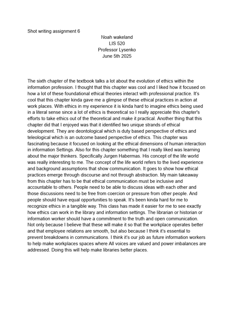 Short Writing Assignment 6 | PDF | Information | Liberal Arts Education