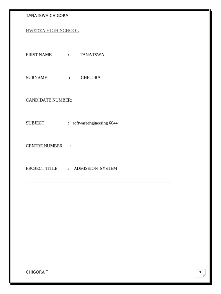 CHIGORA TANATSWA | PDF | Feasibility Study | User (Computing)
