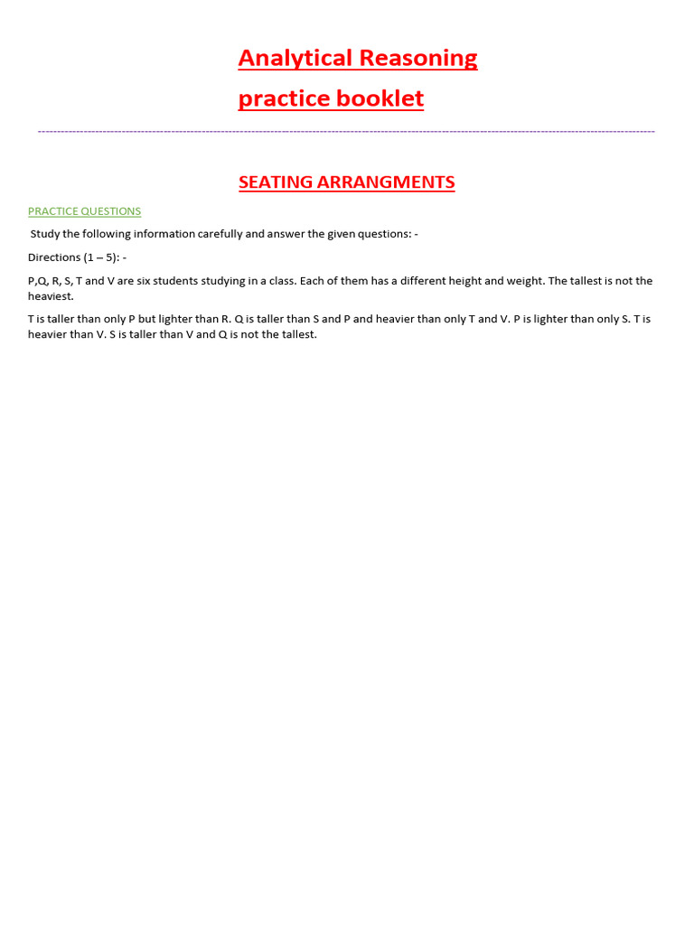 Analytical Reasoning Practice Questions | PDF | Perfect (Grammar ...