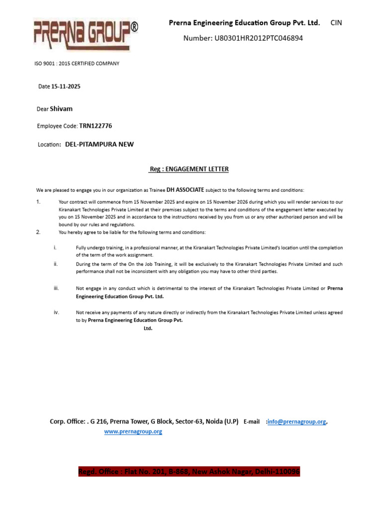 Offer Letter 1763216765928 | PDF | Contractual Term | Employment