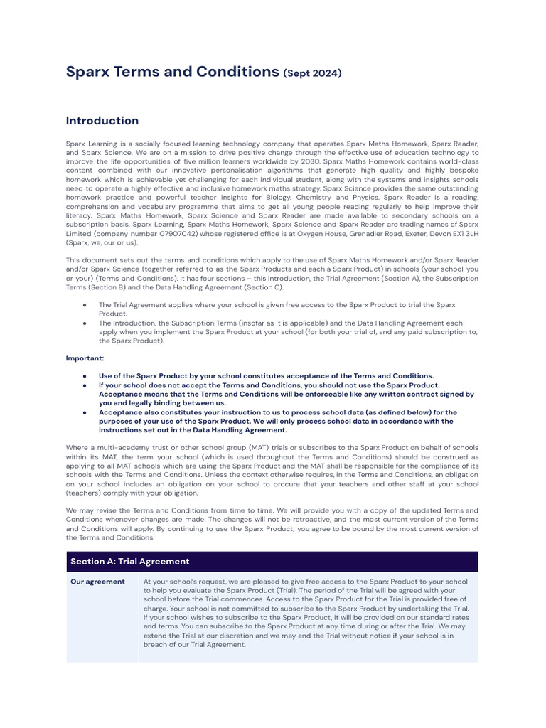 Sparx Learning Terms and Conditions 2024 | PDF | Subscription Business ...