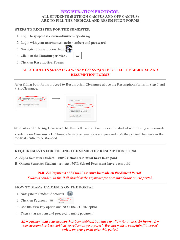 Semester Registration Protocol Guide | PDF | Payments