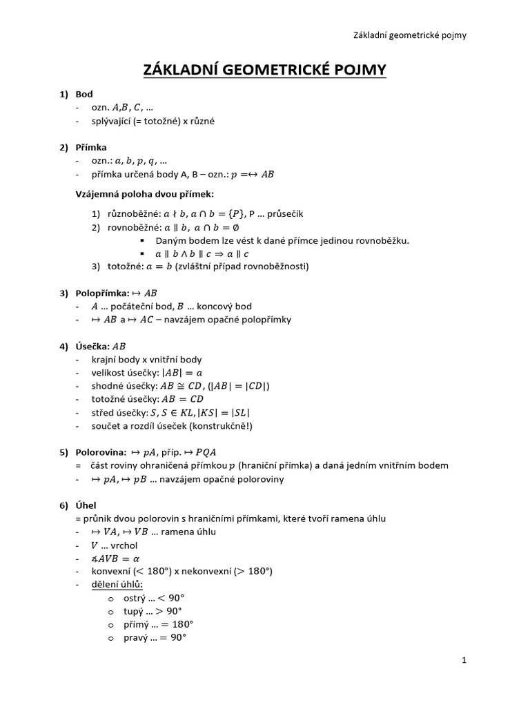 01 - Základní Geometrické Pojmy | PDF