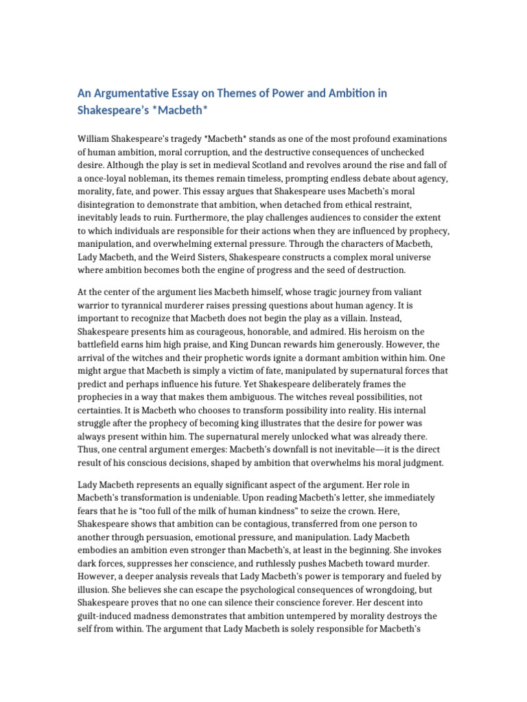 Argumentative Essay Macbeth | PDF | Macbeth | Masculinity