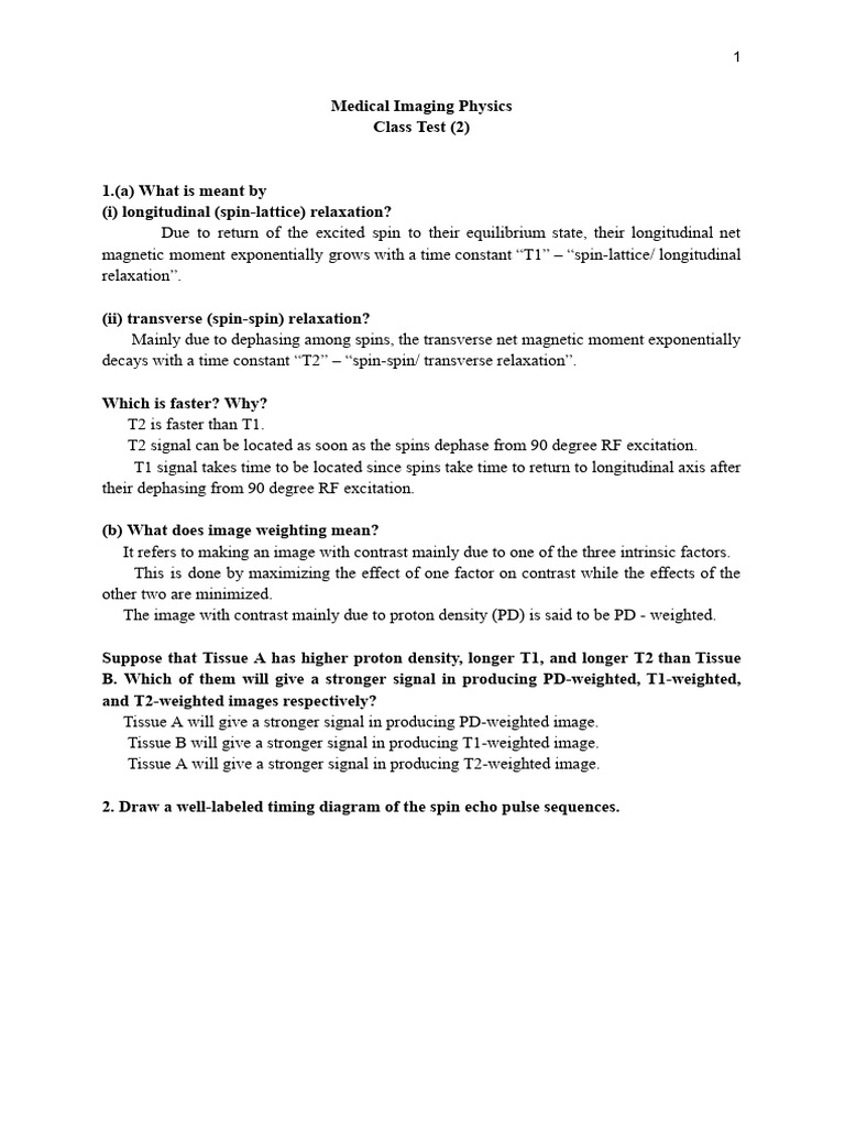 Physics Test 2 | PDF | Magnetic Resonance Imaging | Relaxation (Nmr)