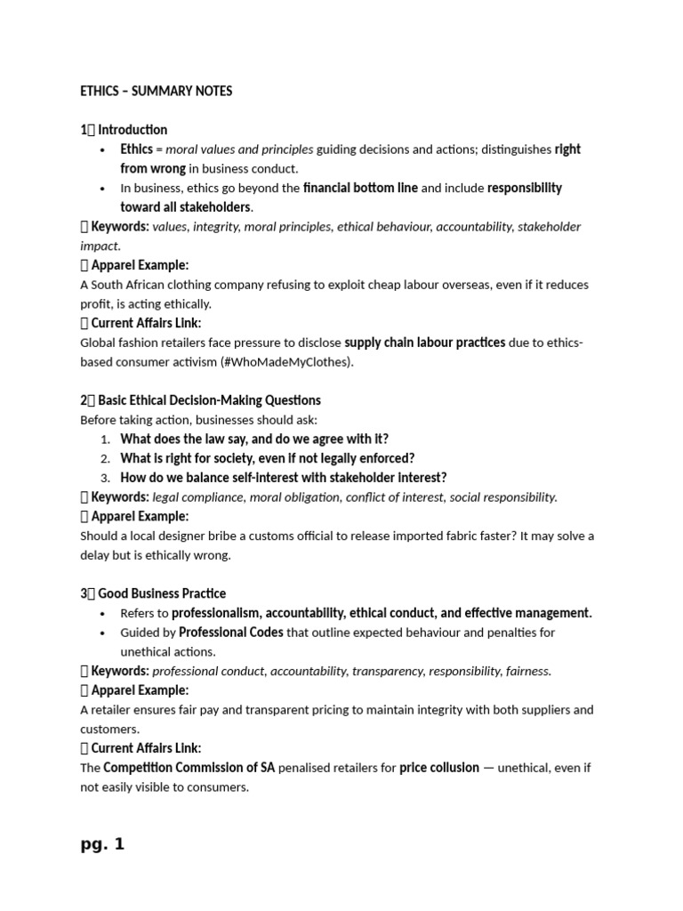 ETHICS Summary Application | PDF | Business Ethics | Integrity