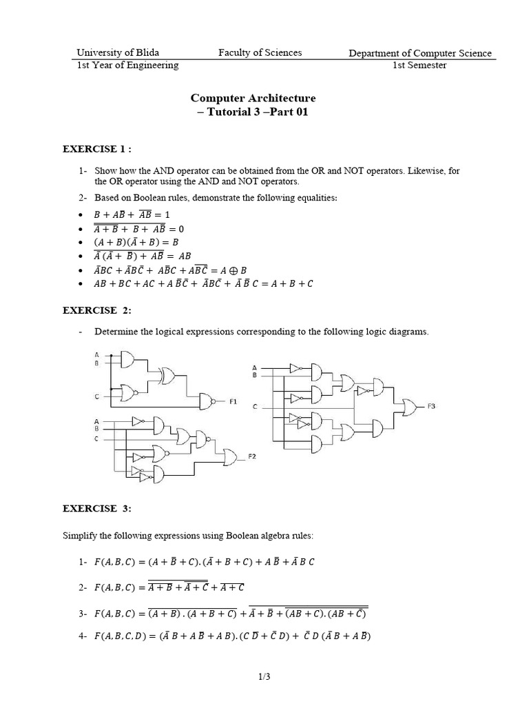 Boolean Algebra Exercises and Solutions | PDF