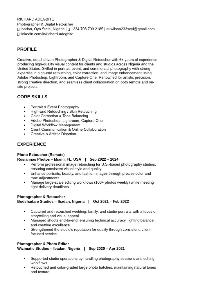 Richard Adegbite Creative Portfolio CV | PDF